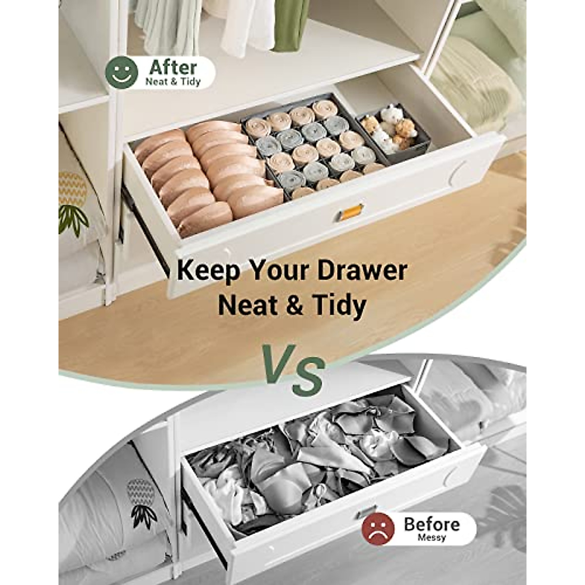 HogarTech Underwear Bra Orgainzer for Drawer, Sturdy Construction with Double Zippers, Durable Oxford Cloth, Removable Base Board Drawer Organizer for Sock, Clothing, Bra, 3 Pack, Grey