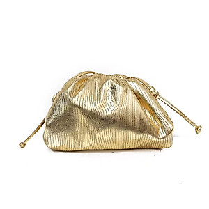 AZWBAG Small Women Dumpling Crossbody Bag Cloud Evening Bag Sparkly Clutch Purses Shoulder Bag Drawstring Strap Crossbody Bag (gold)