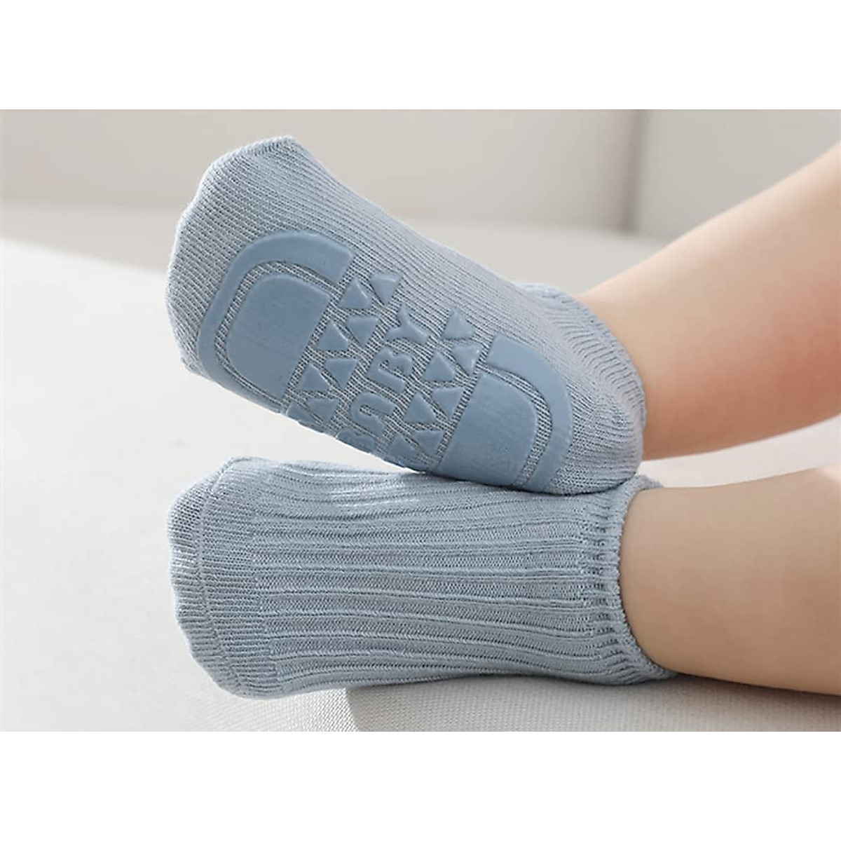 BEHELE Toddler Baby Non Slip Socks 8 Pairs Infant Newborn Antiskid Socks with Grips Solid Anti-Slip Unisex Ankle Socks for Girl Boy (M(1-3T))