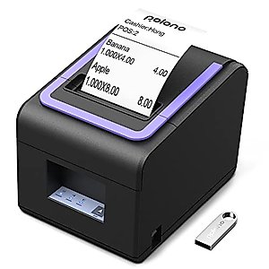 POLONO Receipt Printer, 3 1/8" 80mm PL330 Thermal Receipt Printer, 300mm/s POS Receipt Printer with Auto-Cutter for Cash Drawer/ESC/POS, POS Printer Compatible with Windows MAC OS Ethernet Serial USB