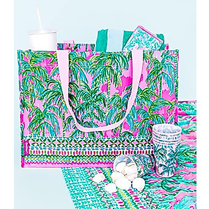Lilly Pulitzer Pink/Green XL Market Shopper Bag, Oversize Reusable Grocery Tote with Comfortable Shoulder Straps, Suite Views