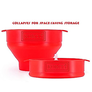 The Original Korcci Microwaveable Silicone Popcorn Popper, BPA Free Microwave Popcorn Popper, Collapsible Microwave Popcorn Maker Bowl, Dishwasher Safe - Red