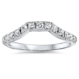 P3 POMPEII3 14K White Gold 3/8ct Diamond Wedding Anniversary Curved Guard Ring - Size 5.5
