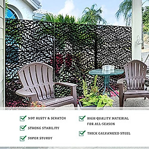 Outdoor Privacy Screen, Decorative Privacy Screen with Stand 6FT Metal Divider for Outdoor Garden Backyard Patio Free Standing, Black (Leaf)
