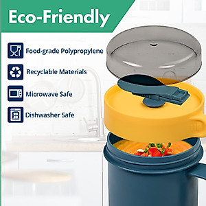 Chiir Microwave Soup Mugs with Lids, Microwave Safe Mug for Ramen Noodles, Soup, Beverages, 17.63 Ounces, 2-Tone, Yellow, Navy