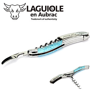 Laguiole en Aubrac corkscrew sommelier waiters knife 3 functions SOM99PWI larimar handle, stainless steel shiny