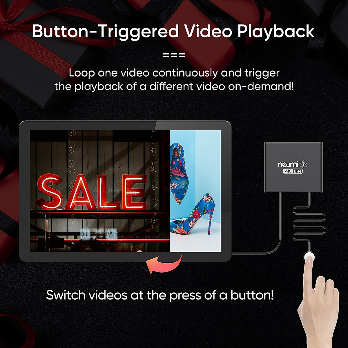 NEUMI Atom 4K Lite Ultra-HD Digital Media Player with Motion Sensor and Push Button Trigger Bundle, Plays 4K/UHD Videos from USB Drives and SD Cards, HEVC/H.265, HDMI, Automatic Playback and Looping