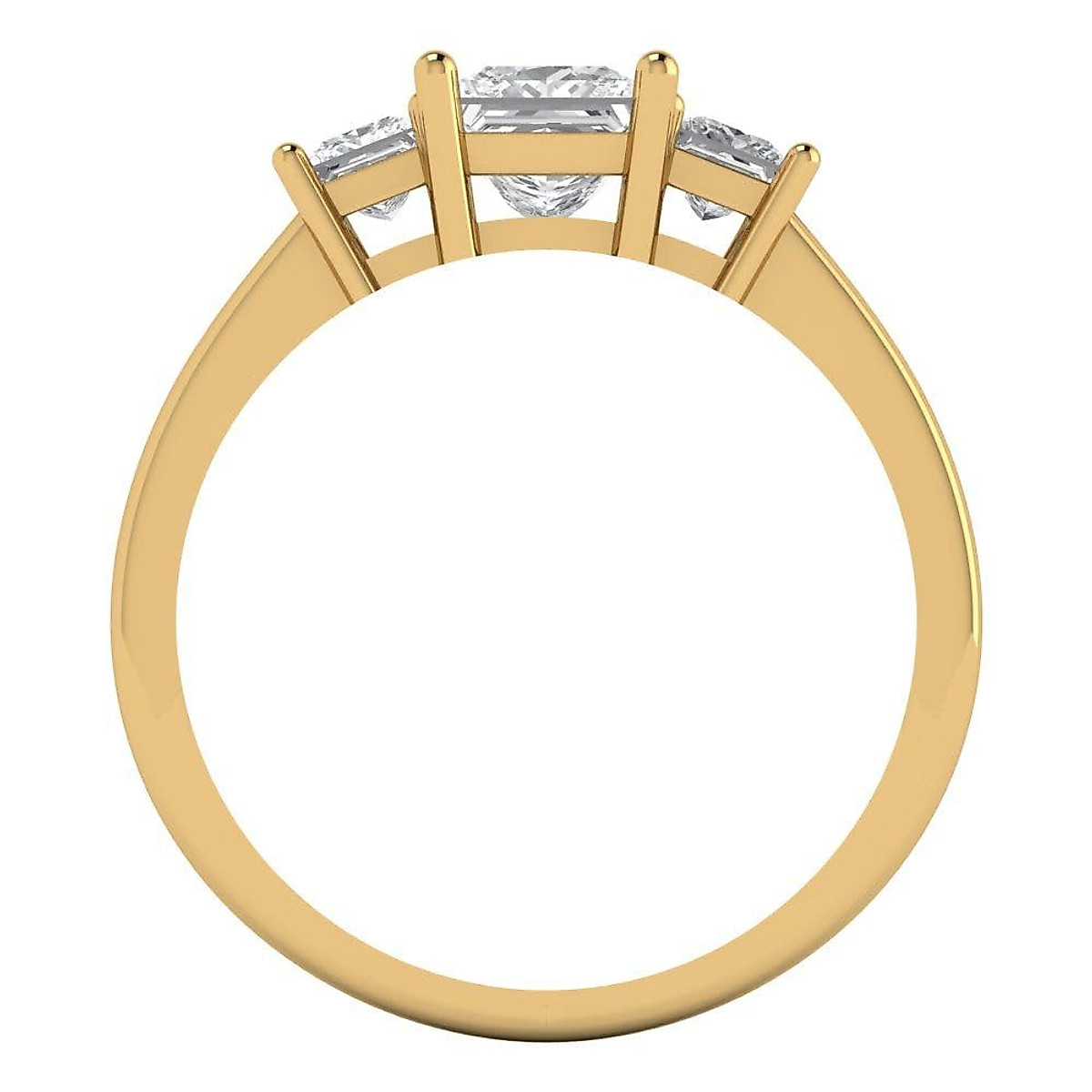 1.11 Ct Brilliant Princess Cut Clear Simulated Diamond 14K Yellow Gold Three Stone Engagement Promise Bridal Ring Size 3.5