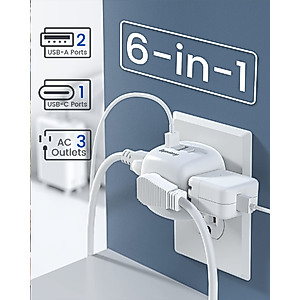 SUPERDANNY GaN 30W Multi-Plug Outlet Extender, 20W USB C Charger Port, 3 Adapter Spaced Outlets & 3 USBs, Side Access, Grounded, Perfect for Travel, Home, Office, Dorm, Cruise Ship