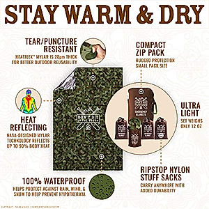 World’s Toughest Emergency Blankets [4-Pack] Extra-Thick Thermal Mylar Foil Space Blanket | Waterproof Ultralight Outdoor Survival Gear For Hiking, Camping, Running, Emergency, First Aid Kits [Camo]