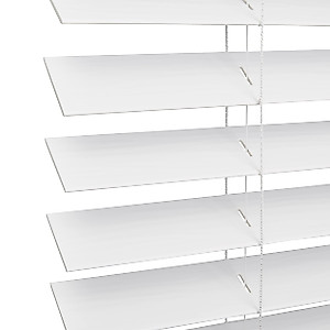 Lotus & Windoware Cordless, 2 Inch Faux Wood Room Darkening Blind, 34" Wide x 60" Long, Embossed, Bright White