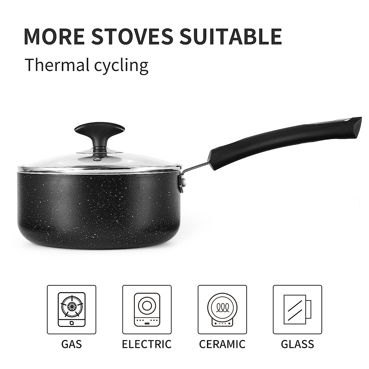 RATWIA 2.5 Quart Saucepan with Lid,Ultra Nonstick Sauce Pan 2.5Qt Small Pot with Glass Lid,Great for Home Kitchen Restaurant,Black