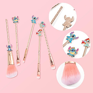 Stich Makeup Brushes Set, WeChip Anime Stich Make Up Brush Set, Stich Stuff for Girls Women（5pcs）