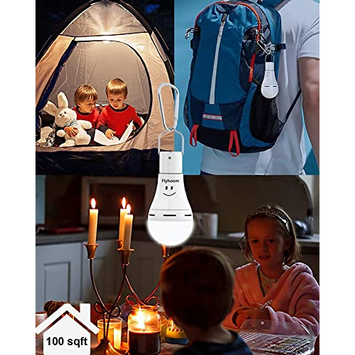 FLYHOOM Rechargeable LED Light Bulbs with Remote, 4 Light Modes & Timer, Portable 180LM Emergency Light Bulb LED Camping Light Bulbs with Clip Hook for Tent, Hiking, Home, Emergency