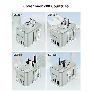 MOMAX Universal Travel Adapter, 70W GaN International Power Adapter, 3 USB-C & 2 USB-A, Worldwide Travel Plug Adapter, International Power Adapter for Most Europe, USA Japan, Australia (Type C/A/G/I)