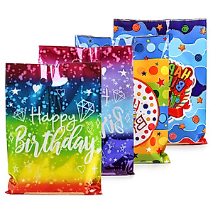 PintreeLand Medium(6.7 * 9.8inch) Happy Birthday Party Favor Bags 40 PCS Plastic Goodies Loot Bags Bulk for Kids Baby Girls & Boys Birthday Return Gift (A Style 40 Packs)
