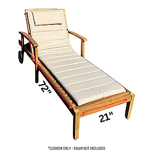 OBENBERG Outdoor Beige Patio Chaise Lounge Cushion - 72 x 21 Inch, Comfortable & Durable Pool Chair Cushions with Water Resistant Fabric - Perfect for Lawn, Patio Furniture, & Outside Poolside