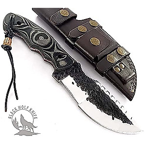 HEAVY DUTY 7MM Handmade 1095 High carbon steel Tracker Knife EDC for Hunting, Bush craft, Camping, Fixed Blade G10 Handle with Cowhide Leather Sheath, BW-4142 BLACK AND GREY