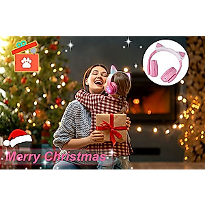 KORABA Cat Ear Kids Headphones Bluetooth, LED Light up Wireless/Wired Mode Over Ear Headphones with Build in Microphone for School/Travel (Pink)