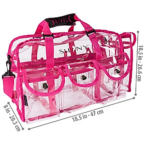 SHANY Clear PVC Makeup Bag - Large Professional Makeup Artist Rectangular Tote with Shoulder Strap and 5 External Pockets - PINK