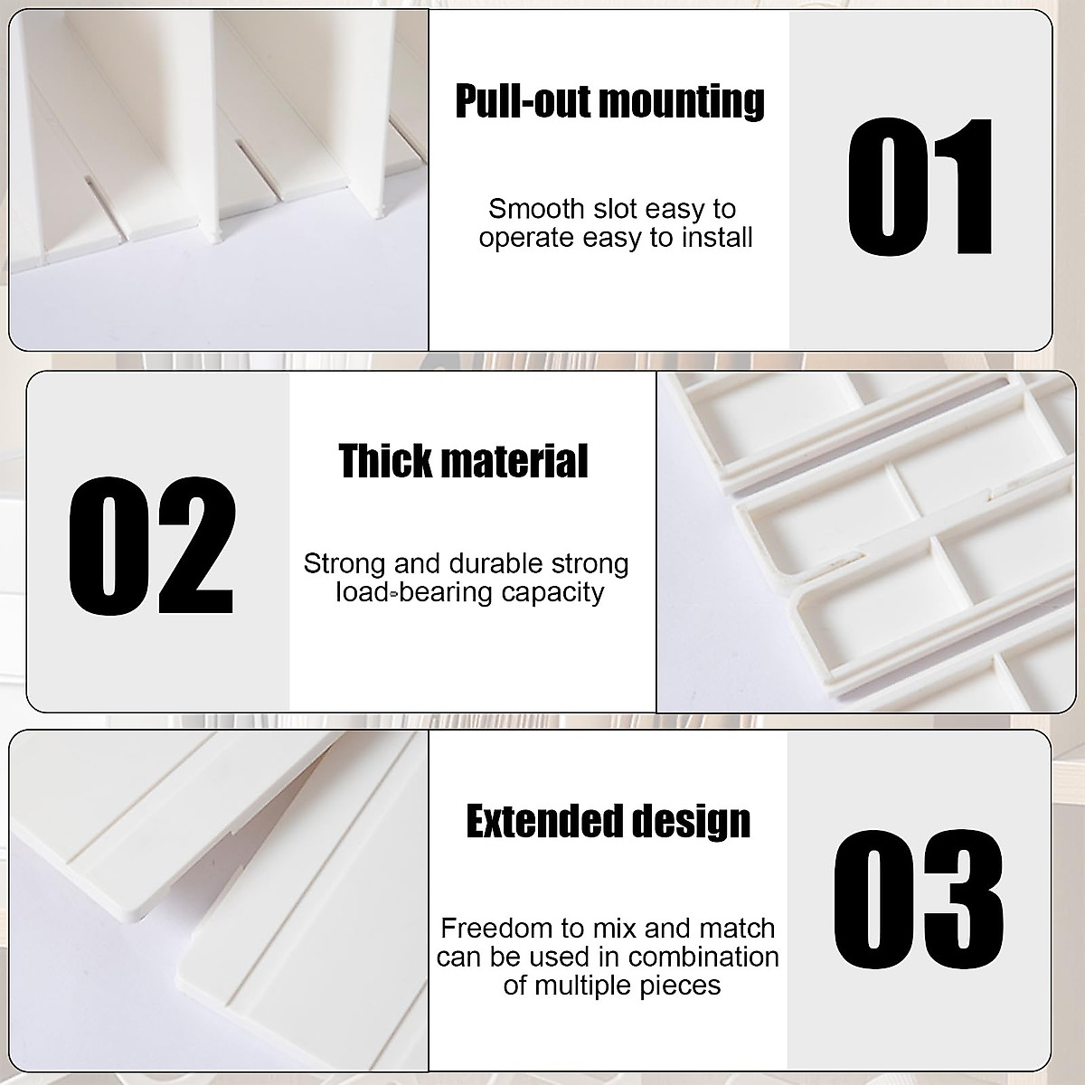 Bagentry 1 Set 3 Dividers Adjustable Plastic Closet Shelf Divider, Detachable Handbag Purse Dividers for Closet, Shelf Separators in Closet Vertical Storage Organizer for Bedroom Bathroom