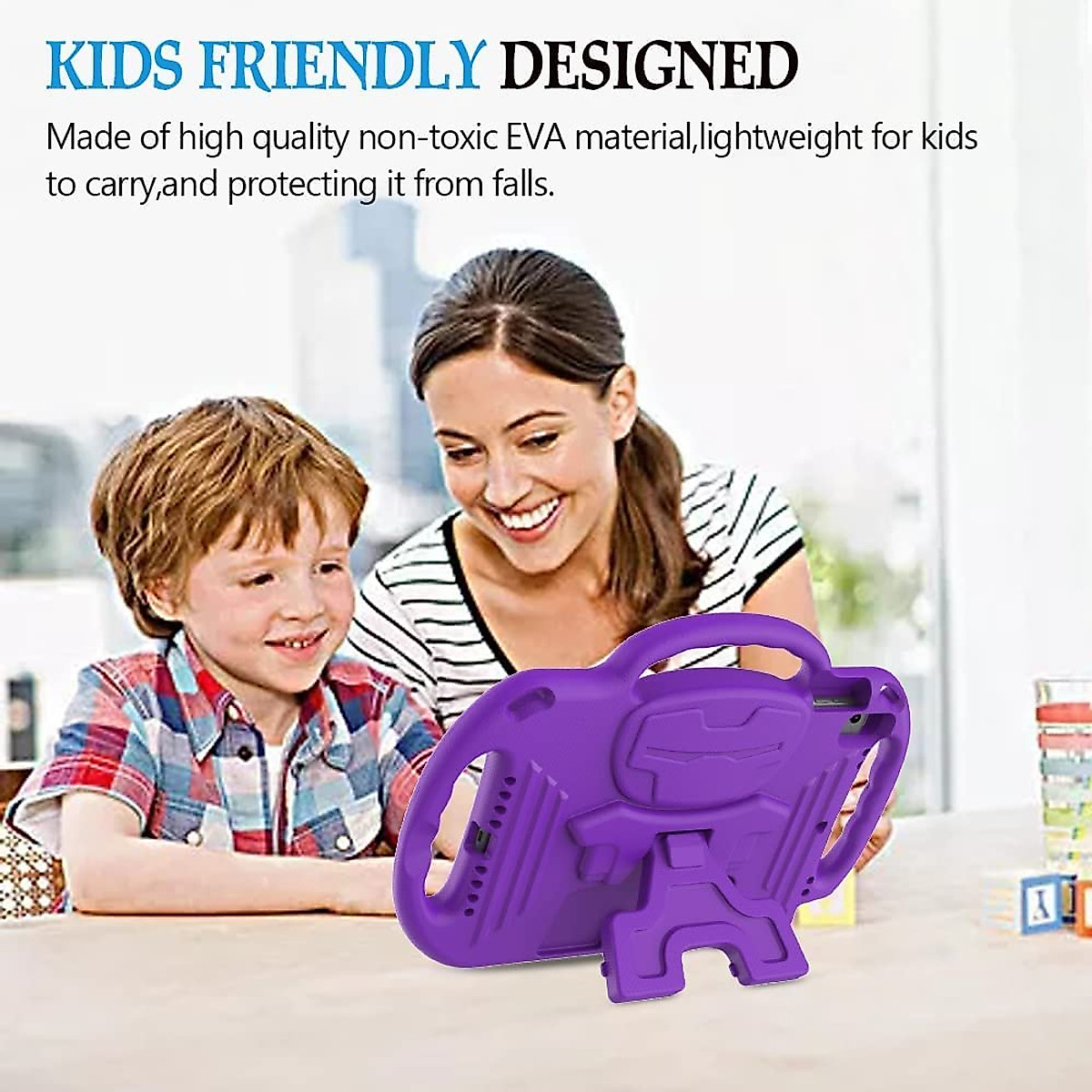 eTopxizu Kids Case for New iPad 10.2 Inch 2021/2020/2019 (9th/8th/7th Gen), Lightweight Shockproof Handle Stand Shoulder Strap Kids Case for 2021/2020/2019 iPad 10.2, iPad Air 3 10.5 2019, Purple