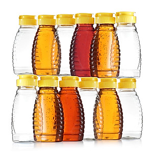 DilaBee Plastic Honey Bottles - 12 Pack 8oz - Honey Jars With Lids, Honey Bottle Containers, Honey Dispenser With Flip Top Caps, Honey Squeeze Bottle, Maple Syrup Containers Empty - BPA-Free