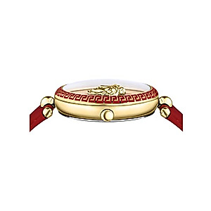 Versace Womens Gold Tone Swiss Made Watch. Palazzo Empire Collection. High Fashion Adjustable Red Leather Strap with Red Dial. Feautring Bold 3D Medusa Head.