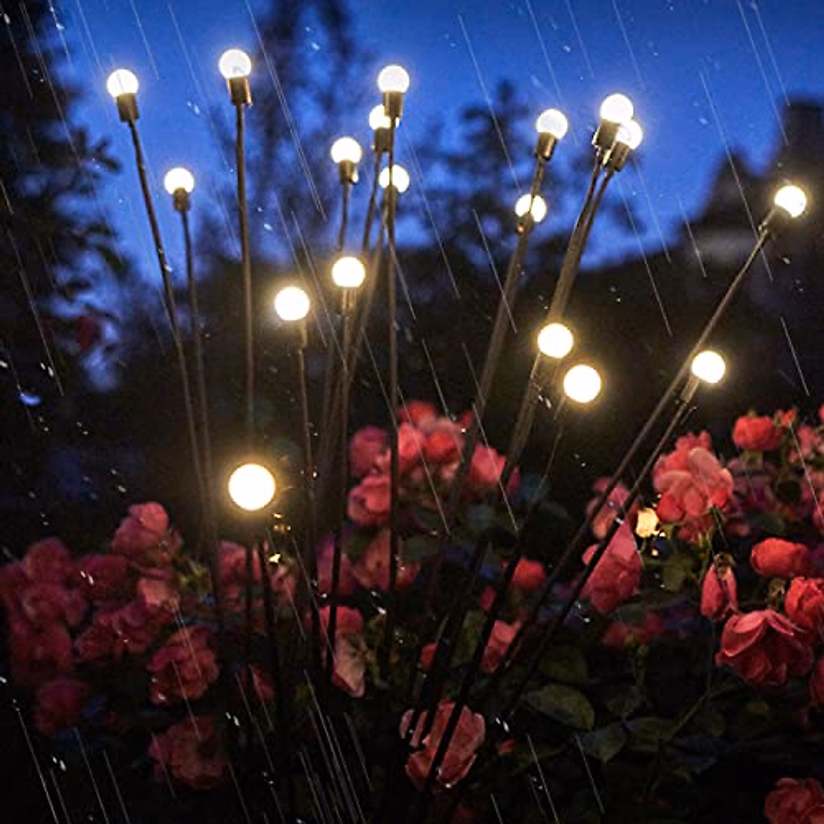 PUOSUO 2 Packs 10LED Solar Powered Firefly Lights,Swaying Solar Lights,Decorative Lights,Outdoor Waterproof Firefly Path Lights for Pathway Yard Patio Landscape,Fun Flowing in Wind-Bright (Warm)