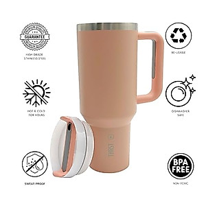 THIRST Quench H2.0 40 oz tumbler with handle and straw | Stainless Steel Tumbler | Insulated Tumbler | Double Wall Mug | Thermos | Cup | Water Bottle (New Generation Lid & Straw) (Rose Quartz)