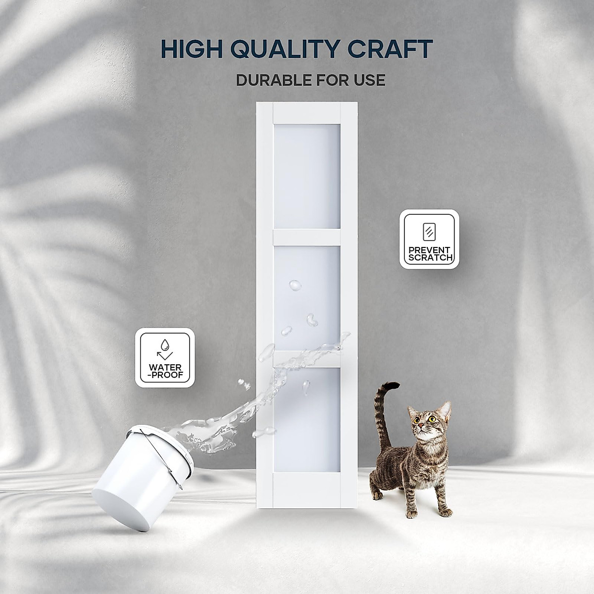 EaseLife 42in x 84in (Double 21in×84in Door) Glass Barn Door with 7FT Sliding Double Door Hardware Kit Included & Handle,Solid MDF Inside Covered with Water-Proof PVC Surface,3-Panel Glass,White