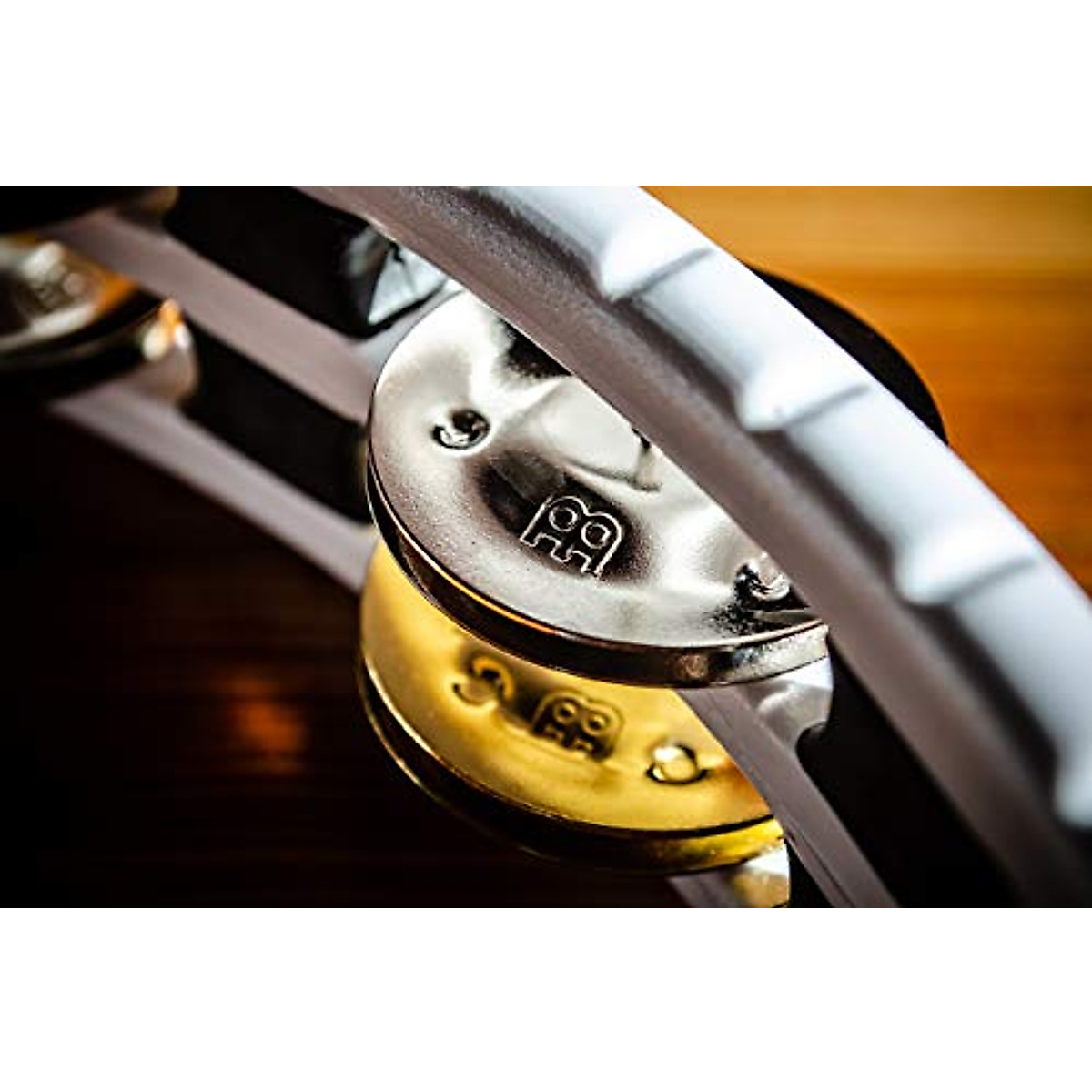 Meinl Percussion Traditional Tambourine, Handheld Half-Moon Shape with Synthetic Frame — NOT Made in China — Double Row Dual Alloy Jingles, 2-Year Warranty (TMT1M-WH)