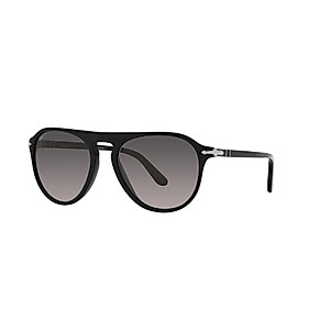 Persol Men's PO3302S Aviator Sunglasses, Black/Grey Gradient Polarized, 55 mm