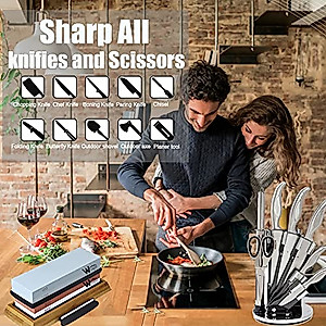 Wucgea Knife Sharpening Stone Kit - 400/1000 3000/8000 Grit Japanese Whetstone Sharpener set with Non-slip Rubber Base Angle Guide Flattening stone and Leather Strop…