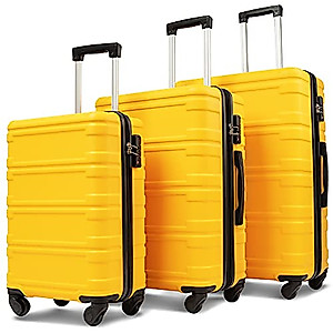 Merax 3 Pcs Luggage Set Expandable Hardside Lightweight Spinner Suitcase with TSA Lock (yellow)