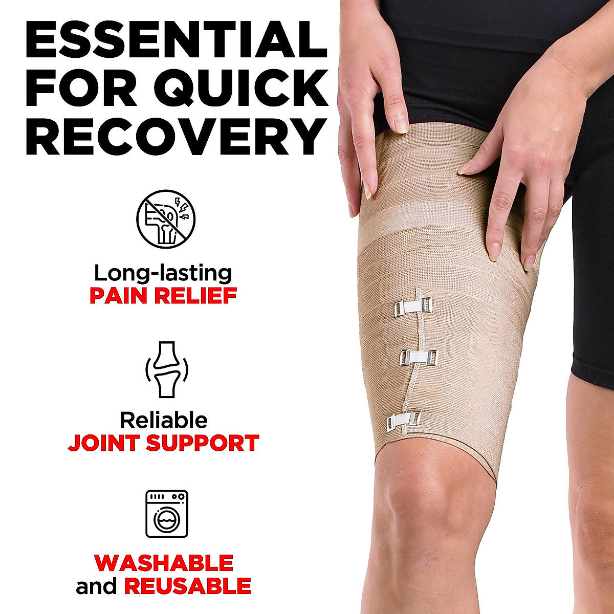 Premium Elastic Bandage Wrap – 2pk + 18 Extra Clips – 6 in x 15ft – Wide Compression Bandage Wrap - Waist, Thigh, Knee, Lymphedema, Body Wrap