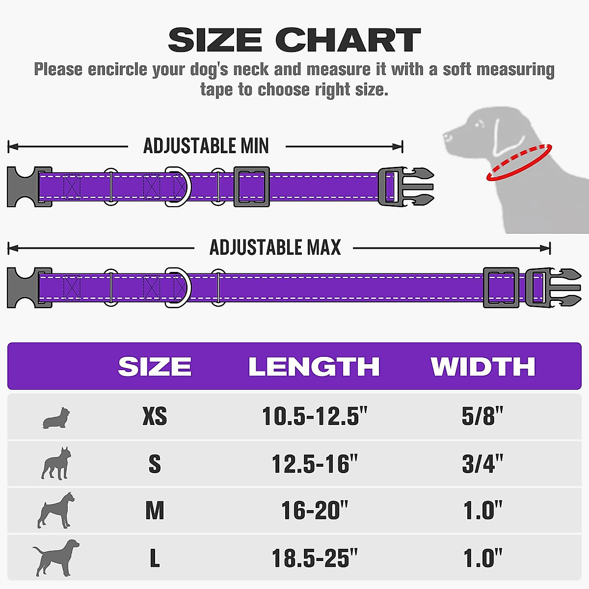 Joytale Martingale Collar for Dogs, Reflective Heavy Duty Dog Collar for Safety, Quick Release Buckle, Adjustable Nylon Collars for Medium Dogs Walking Training, Purple,M