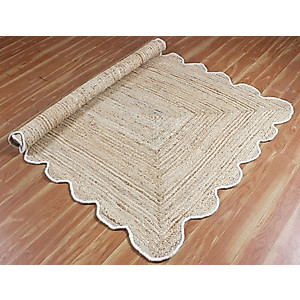 CASAVANI Scalloped Collection Rectangular Area Rug - 4' x 8', Beige Scallop Geometric Jute Rug Ideal for High Traffic Areas in Dining Room, Living Room, Bedroom