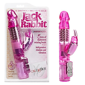 CalExotics Waterproof Jack Rabbit – Rabbit Vibrator With Rotating Shaft – Vibe Sex Toys for Couples – Adult Clitoral & G Spot Massager – Pink