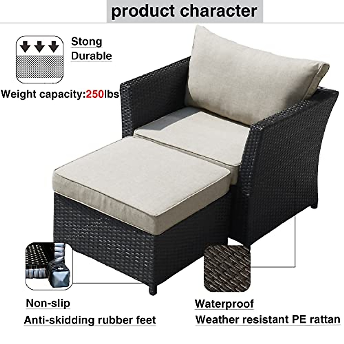 ovios Patio Furniture Set 9 PCS Outdoor Furniture PE Rattan Wicker Sectional Set with 2 Pillows and Coffee Table Backyard Garden Sofa Set, No Assembly Required (Beige)