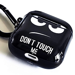 EZICOK Compatible with AirPods Case Don't Touch Me Cool Black Cover with Keychain Big Eyes Cute Cartoon Shockproof Airpod Case Gift for Men Boys, Smooth Soft Protective Skin for Apple Airpods 2 1