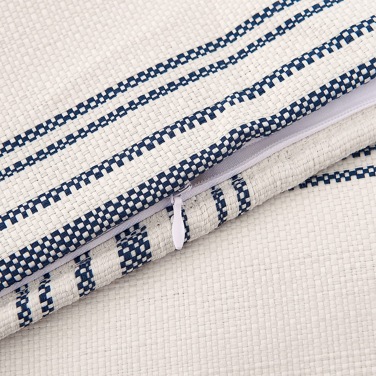 HiEnd Accents Prescott Farmhouse Bedding, 3 Piece Super King Size Striped Comforter Set with Pillow Shams, Ivory Navy Ticking Stripes Pattern, Chic Casual Coastal Boho Style Bed Set