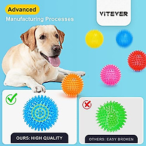 VITEVER 3.5” Squeaky Dog Toy Balls (6 Colors) Puppy Chew Toys for Teething, BPA Free Non-Toxic, Spikey Dog Balls for Medium, Large & Small Dogs, Durable Dog Toys for Aggressive Chewers