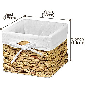 EZOWare Set of 4 Small Natural Woven Water Hyacinth Wicker Storage Nest Baskets Organizer Container Bin with Liner for Organizing Kids Baby Cloth, Room Decor, Toy, Gift Basket Empty - Brown (7x7x5.5")