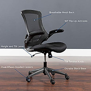 Flash Furniture Kelista Mid-Back Swivel Ergonomic Task Office Chair with Flip-Up Arms, BIFMA Certified-Set of 5, Black Mesh