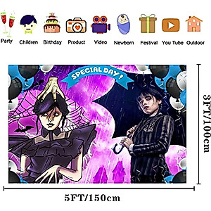 Wednesday Addams Backdrop Birthday Banner Decorations 60x40in Kids Birthday Photography Family Cartoon Happy Birthday Party Supplies,Vinyl 5x3ft