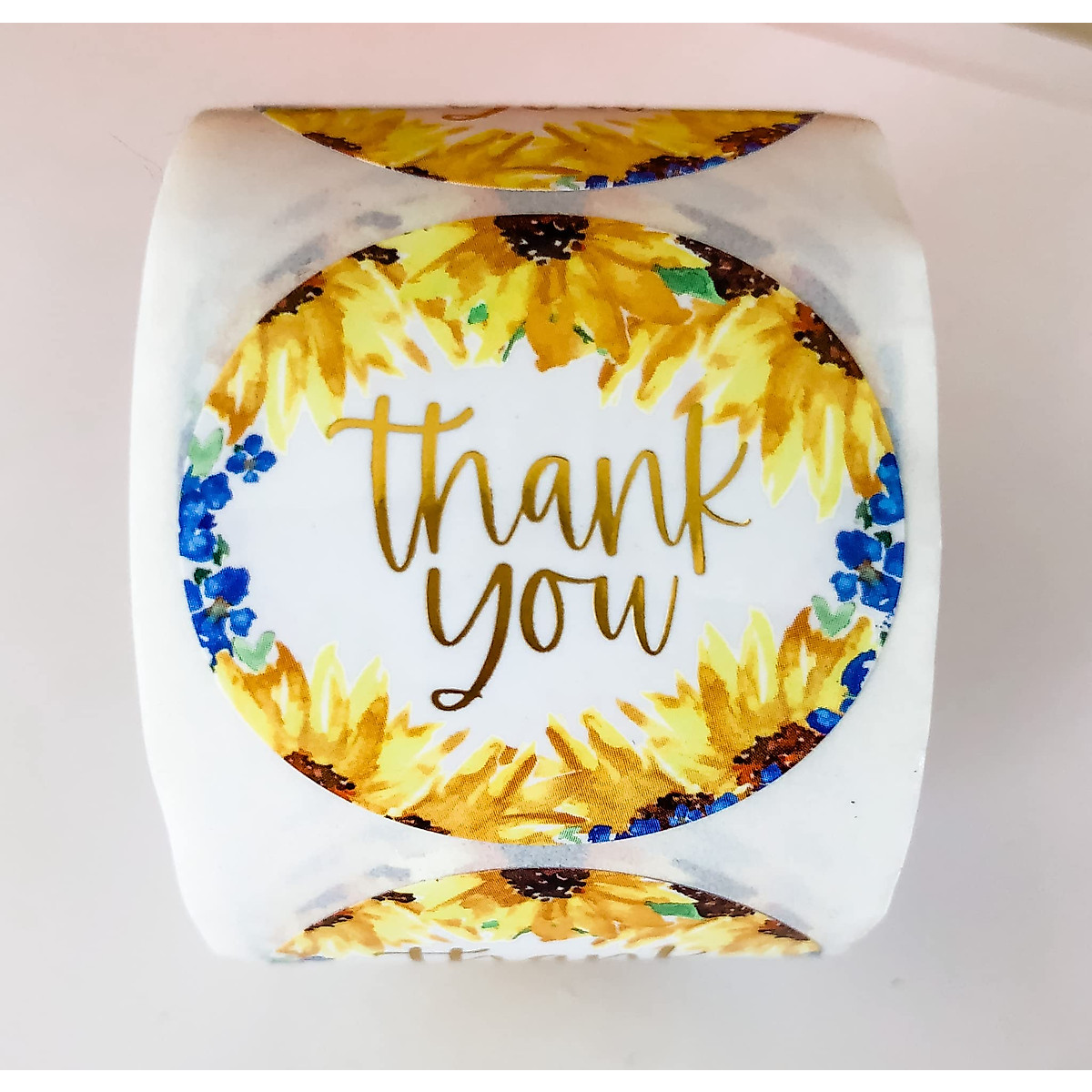 Mailed It 1.5 Inch Sunflower Gold Thank You© Stickers - 250 Per Roll - Pretty Packaging Supplies