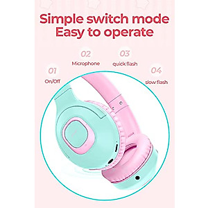 Picun E5 Kids Wireless Headphones with Microphone, Bluetooth 5.0 Over Ear Wireless Kids Headphones with Volume Control 85dB/93dB, 40H Playtime, Sharing Function, for School/iPad/Tablet/Boys/Girls