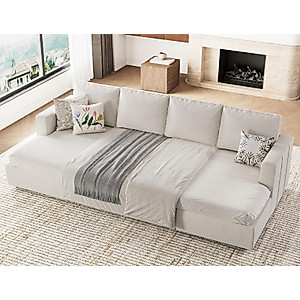 Belffin U Shaped Sectional Sleeper Sofa with Pull Out Bed Convertible Velvet Modular Sectional Couch Bed with Storage Ottoman Beige