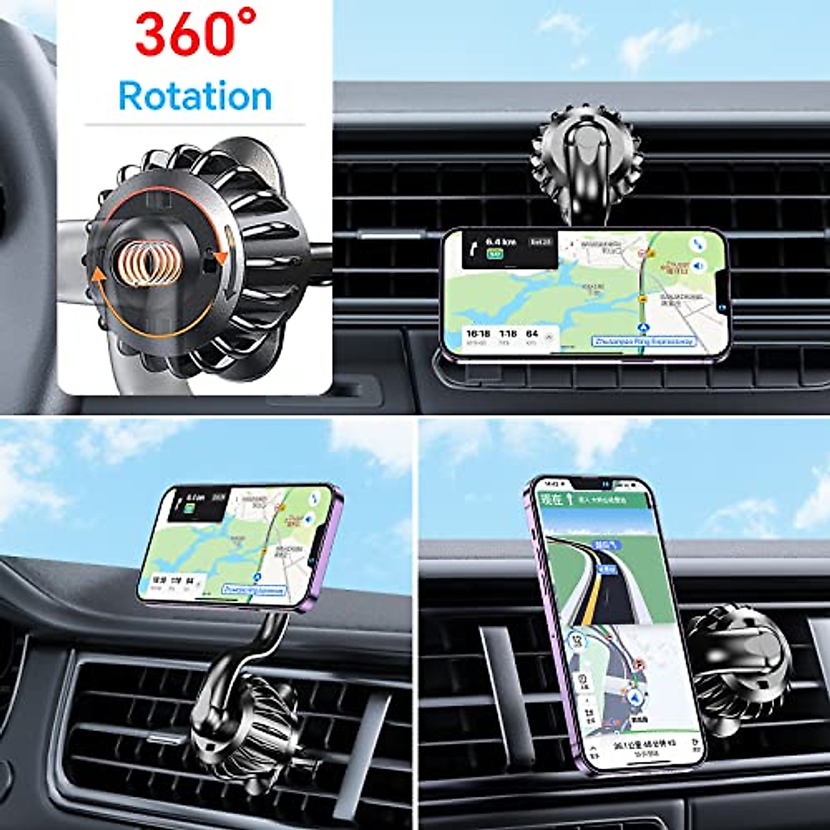 【 2 - PACK 】 Magnetic Phone Mount for Car Vent,【Upgraded Clip】 Car Magnetic Phone Holder, 【Strong Magnet 】【 360° Rotation 】 Magnetic Air Vent Phone Holder for car Fits iPhone Samsung, etc Cell Phone